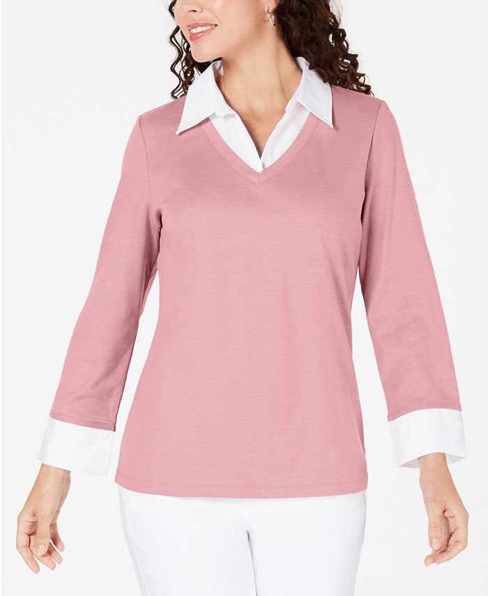 Karen Scott Cotton Layered-Look Woven Top, Created for Macy's & Reviews ...