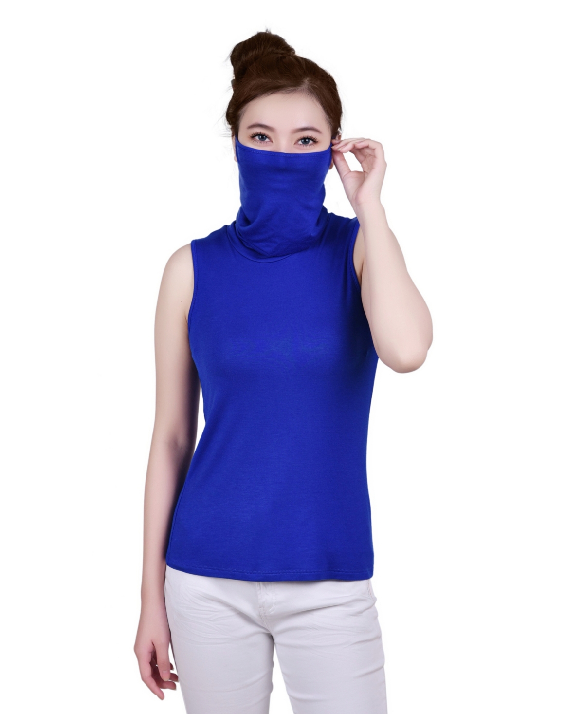 Click here for Womens Sleeveless Top with Mask  Cowl Shell Neck -... prices