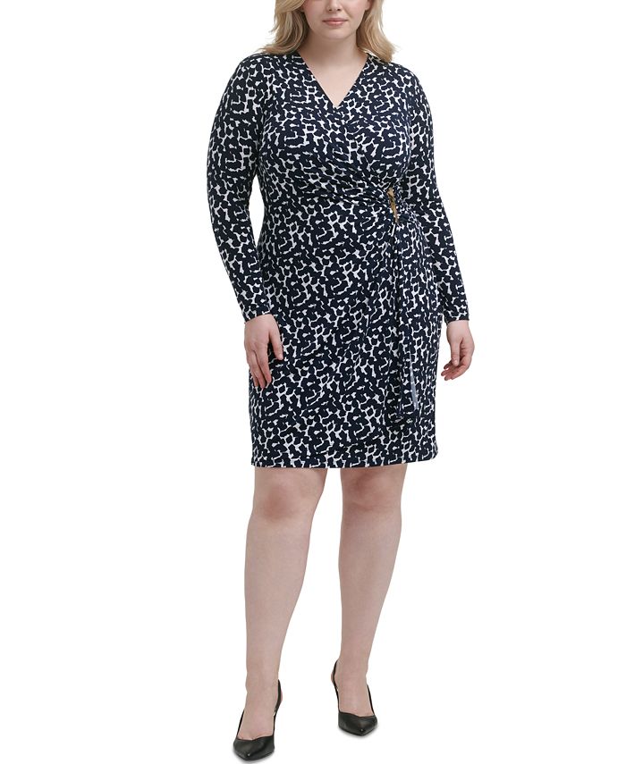 Calvin Klein Plus Size Printed Faux-Wrap Dress - Macy's