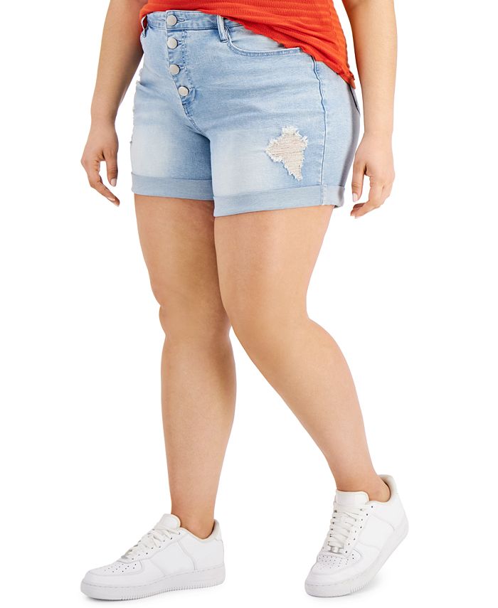 Dollhouse Trendy Plus Size Ripped Denim Shorts - Macy's