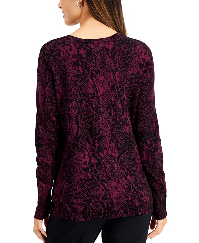 JM Collection Printed Buttoned-Cuff Sweater, Created for Macy's ...