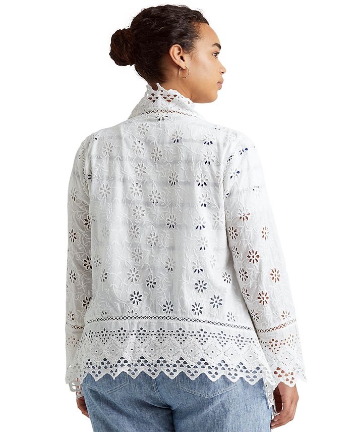 Lauren Ralph Lauren Plus Size Embroidered Open-Front Top - Macy's