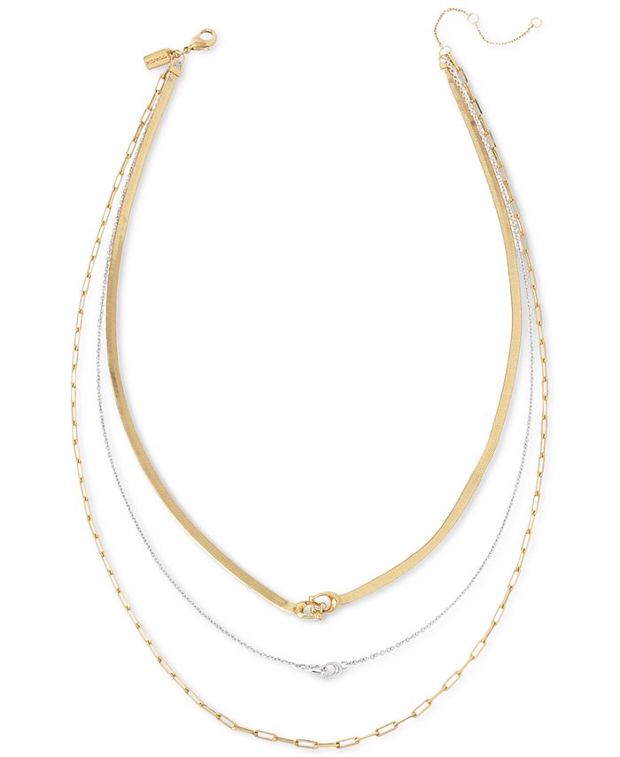 COACH Two-Tone Interlocking C Layered Necklace, 16" + 2" extender - Macy's