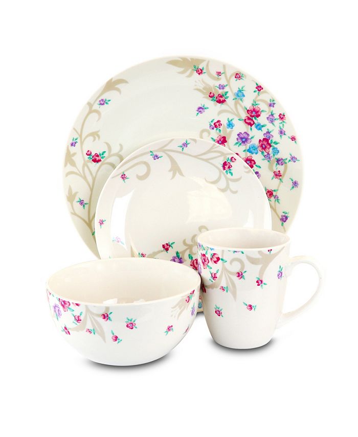 Laurie Gates Gibson Floral Splash Round Fine Ceramic Dinnerware Set, 16 ...