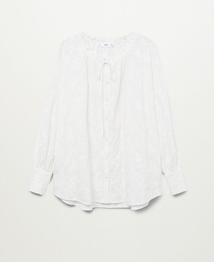 MANGO Embroidered Cotton Blouse - Macy's