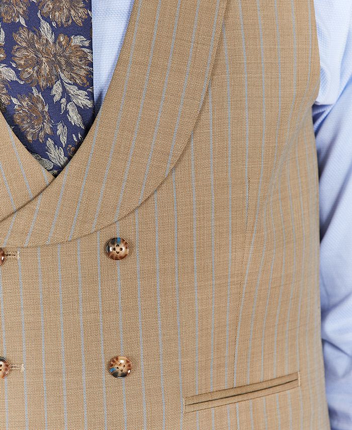 Tayion Collection Men's Classic-Fit Taupe with Teal Stripe Suit ...