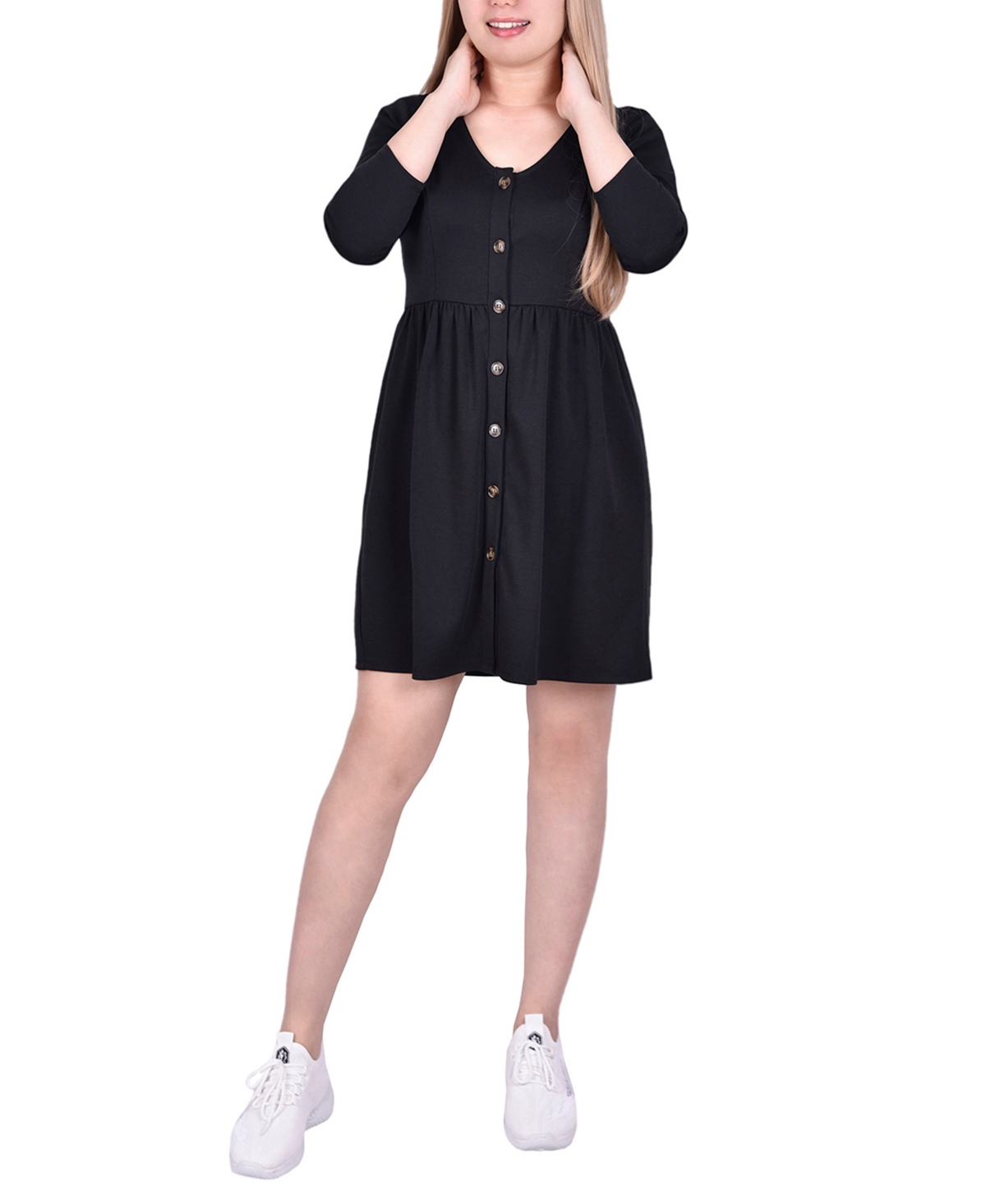 Click here for Womens 3/4 Sleeve A Line Ponte Dress - Black prices