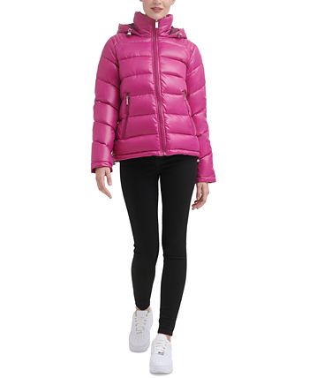 GUESS Women's High-Shine Hooded Puffer Coat & Reviews - Coats & Jackets ...