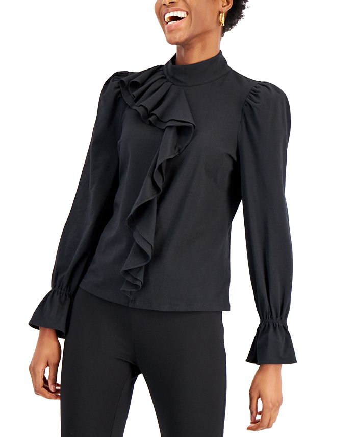 INC International Concepts Mock-Neck Ruffled Top, Created for Macy's ...