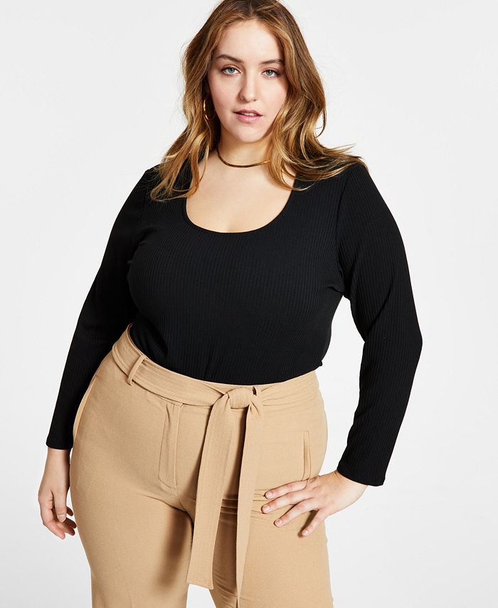 Bar Iii Trendy Plus Size Bodycon Ribbed Bodysuit Created For Macys