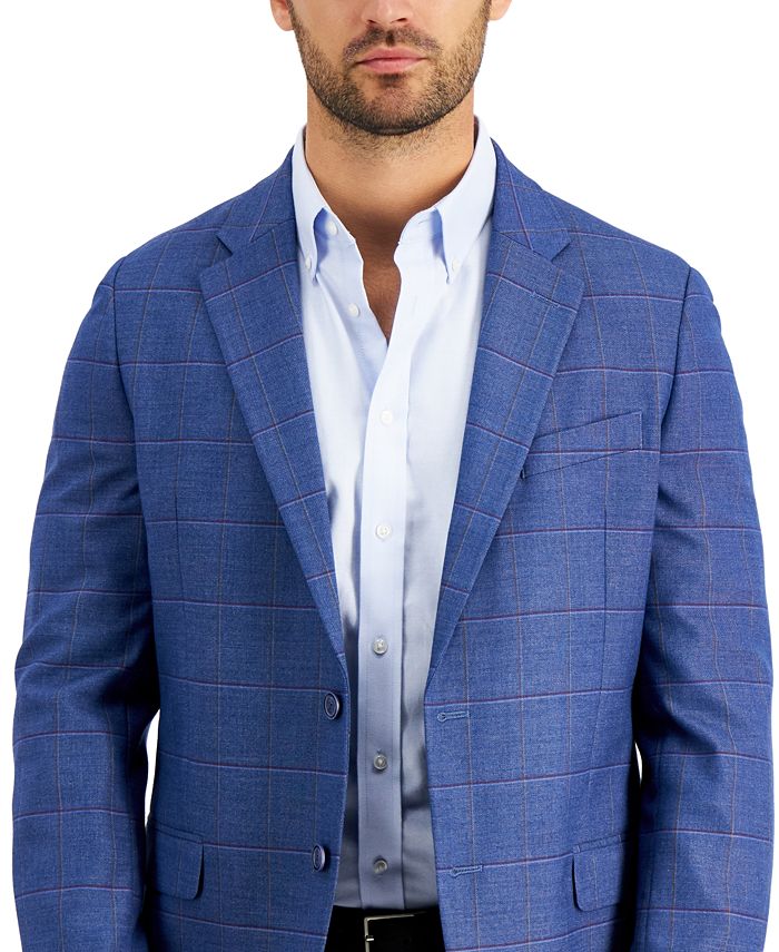 Nautica Men's Branford Modern-Fit Stretch Navy/Red Windowpane Blazer ...