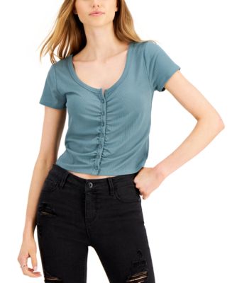 Hippie Rose Juniors' Ruched Cardigan T-Shirt - Macy's