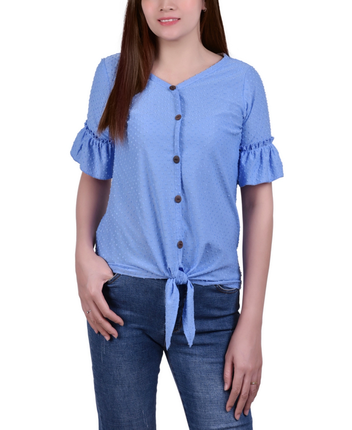 Womens Short Ruffle Sleeve Blouse - Corn Flower
