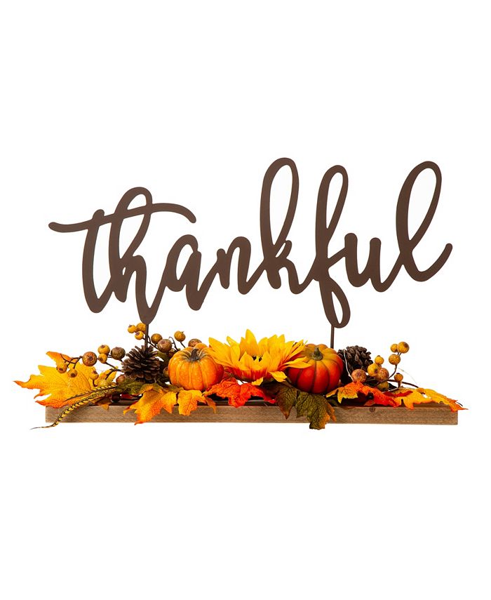 Glitzhome 24" L Lighted Thankful Table Decor with Floral - Macy's