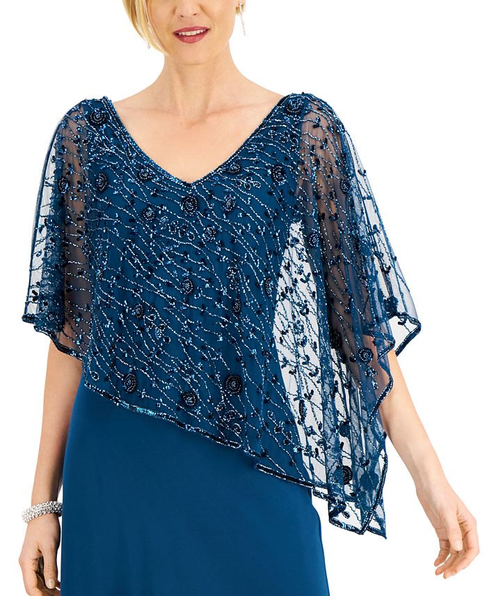 J Kara Beaded Overlay Gown - Macy's