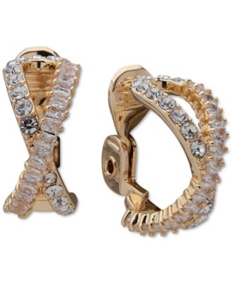 Anne Klein Gold-Tone Pavé Crossover Clip On Earrings - Macy's
