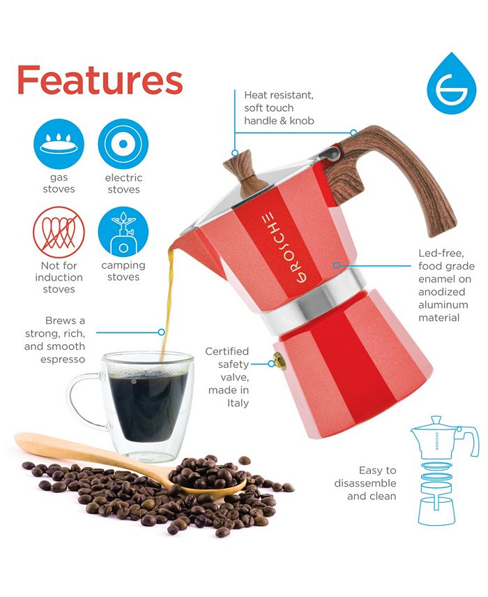 GROSCHE Milano Stovetop Espresso Maker Moka Pot 3 Espresso Cup Size 5 ...