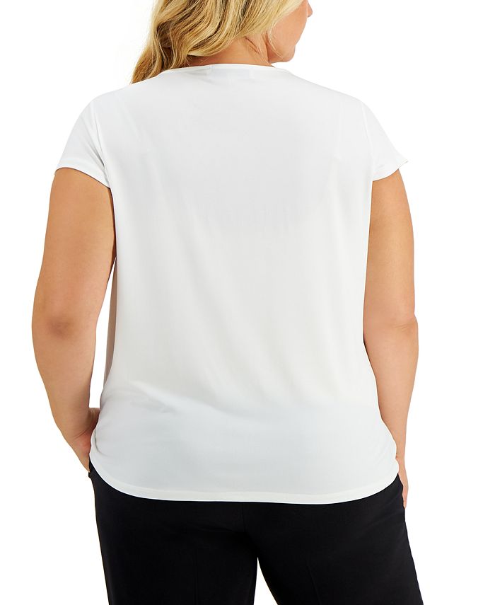 Kasper Plus Size Stretch Knit Short Sleeve Cowl Neck Top Macys