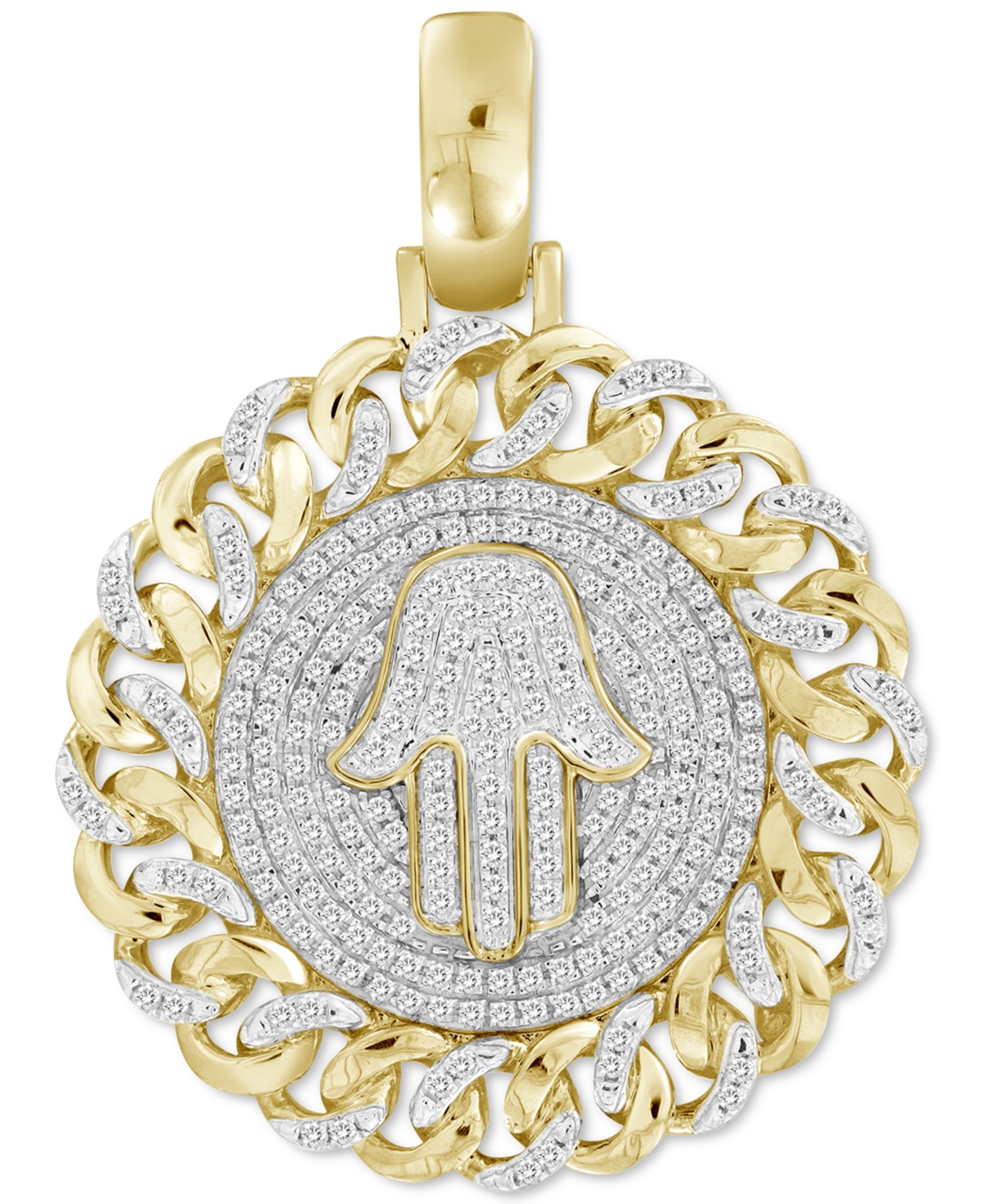 Click here for Diamond Hamsa Hand Chain Link Disc Pendant (1/2 ct... prices