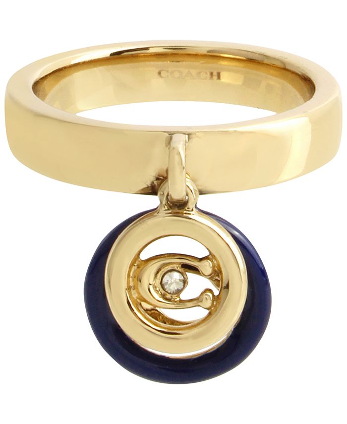 COACH Gold-Tone Signature C Enamel Charm Ring - Macy's