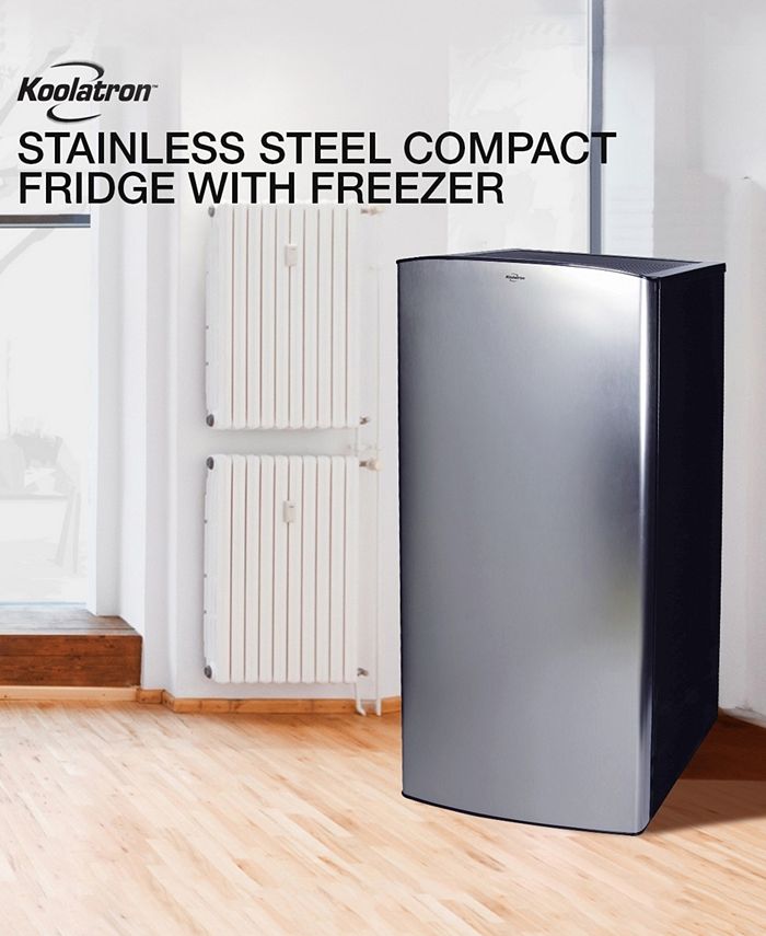 Koolatron Stainless Steel Compact Fridge with Freezer and Glass Shelves ...