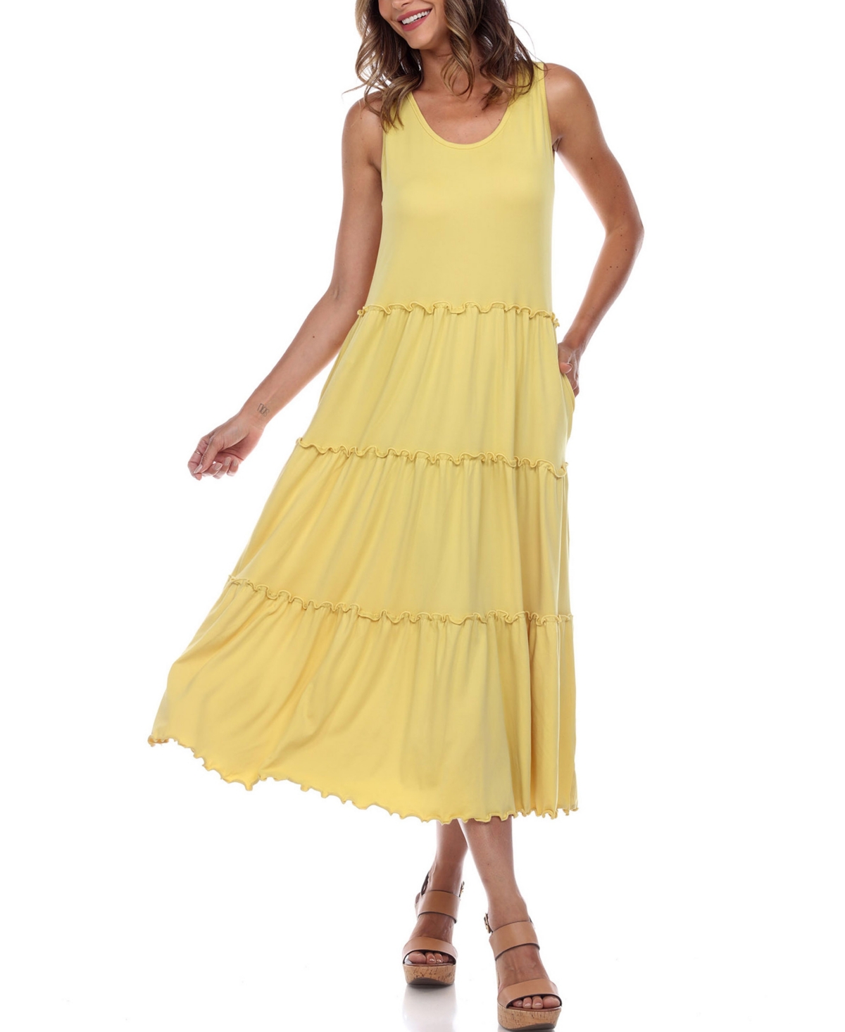 Click here for White Mark Womens Scoop Neck Tiered Midi Dress - Y... prices