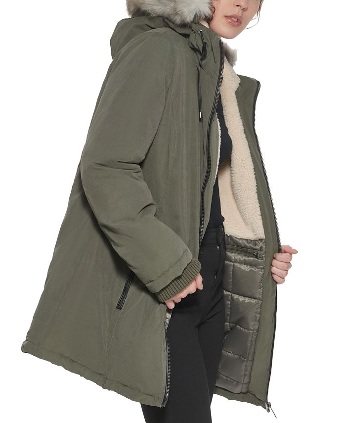 DKNY Women's Faux-Fur-Trim Hooded Parka Coat, Created for Macy's & Reviews - Coats & Jackets ...