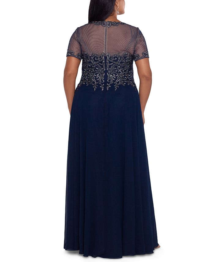 Xscape Plus Size Embellished Illusion Top Gown Macys