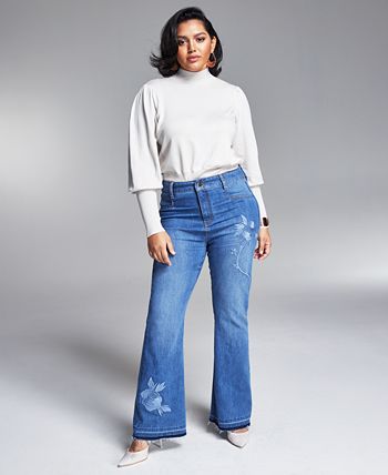 INC International Concepts Misa Hylton Embroidered High Rise Flare-Leg ...