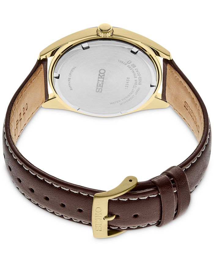 Seiko Men's Essentials Brown Leather Strap Watch 40mm - Macy's