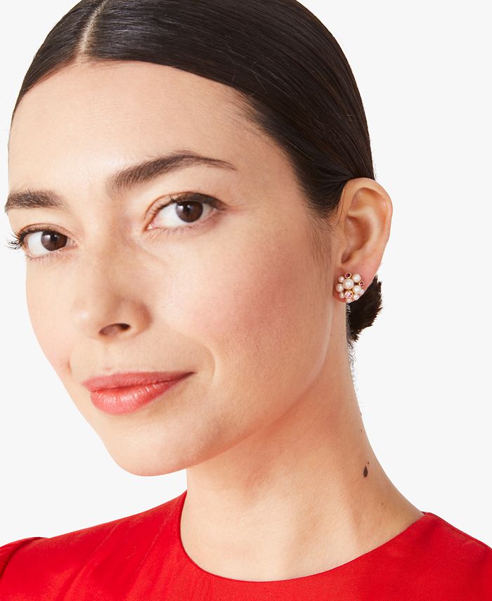 kate spade new york Gold-Tone Pavé & Imitation Pearl Cluster Stud ...