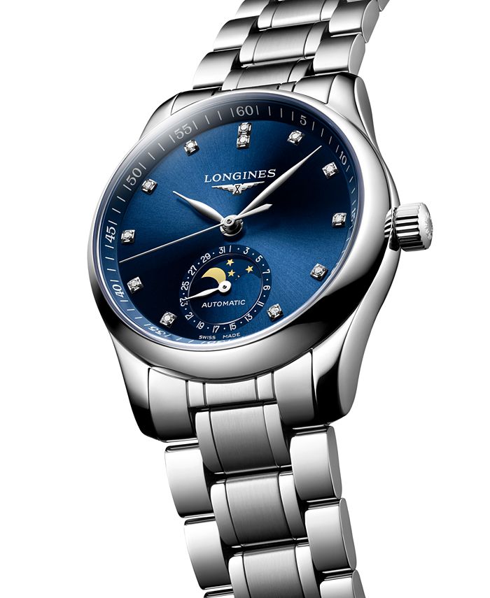 Longines Women's Swiss Automatic Master Moonphase Diamond (1/20 ct. t.w ...