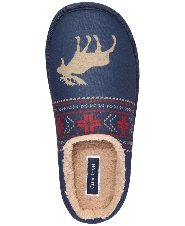 Club Room Men's Moose-Print Slippers, Created for Macy's - Macy's