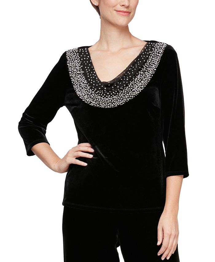 Alex Evenings 3/4-Sleeve Embellished Blouse - Macy's