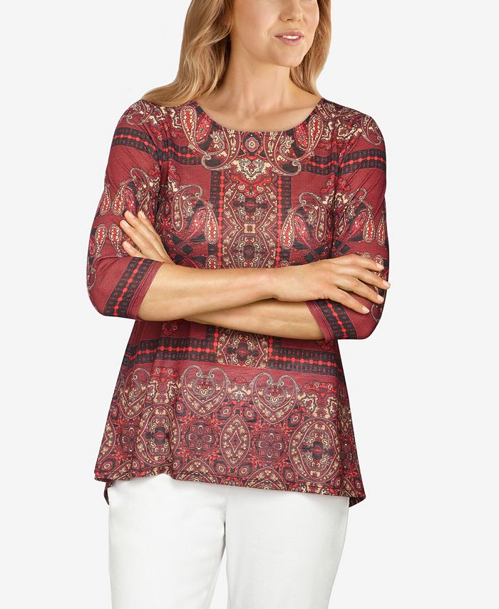 Ruby Rd. Plus Embellished Kaleidoscope Paisley Printed Top - Macy's