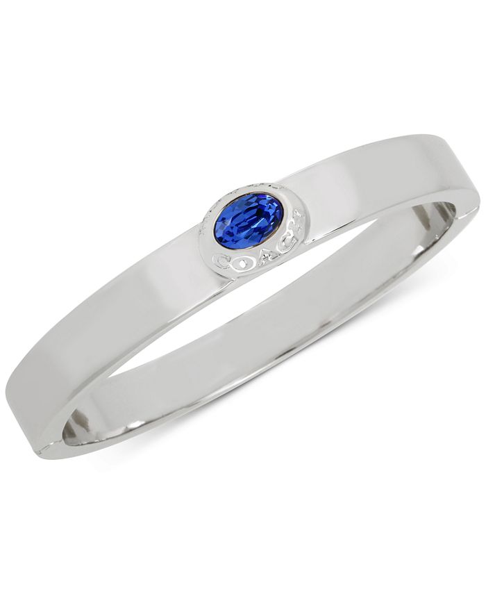 COACH Silver-Tone Signature Logo & Oval Crystal Bangle Bracelet - Macy's