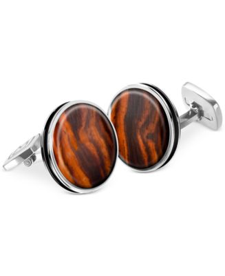 M-Clip Bordered Round Wood Cufflinks - Macy's