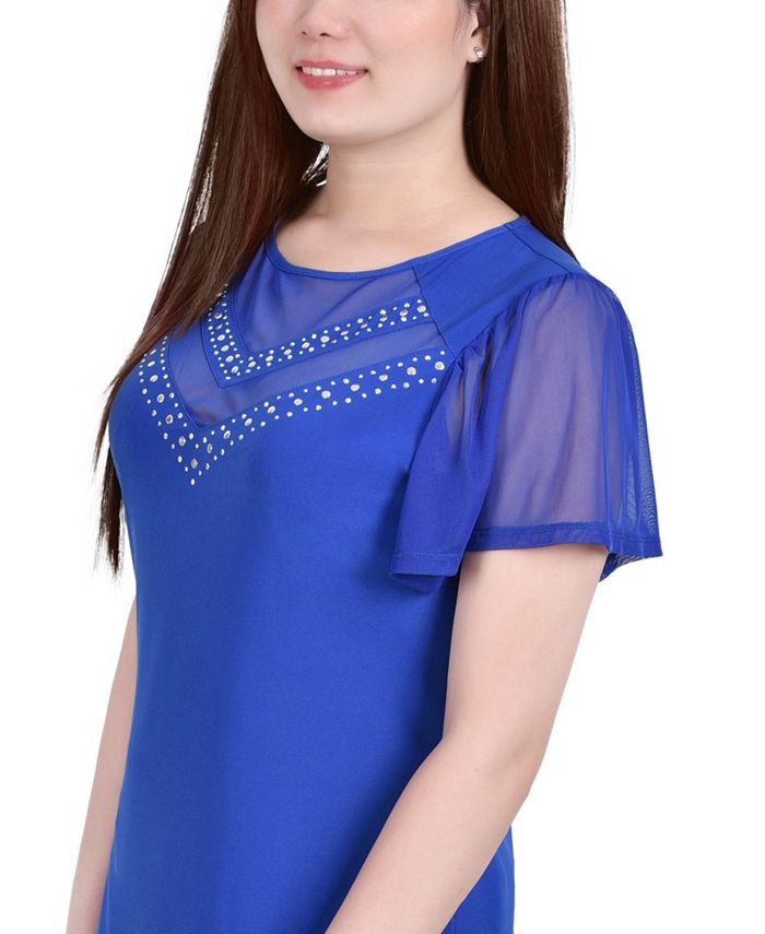 NY Collection Women's Studded Top with Mesh Details & Reviews - Tops ...