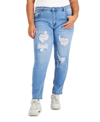 Gogo Jeans Trendy Plus Size High-Rise Destructed Straight-Leg Jeans ...