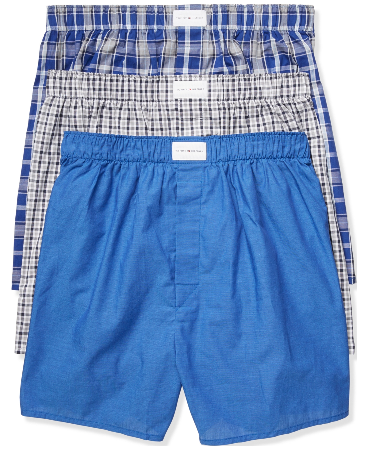 Tommy Hilfiger Mens 3-Pack Classic Printed Cotton Poplin Boxers - Glacier