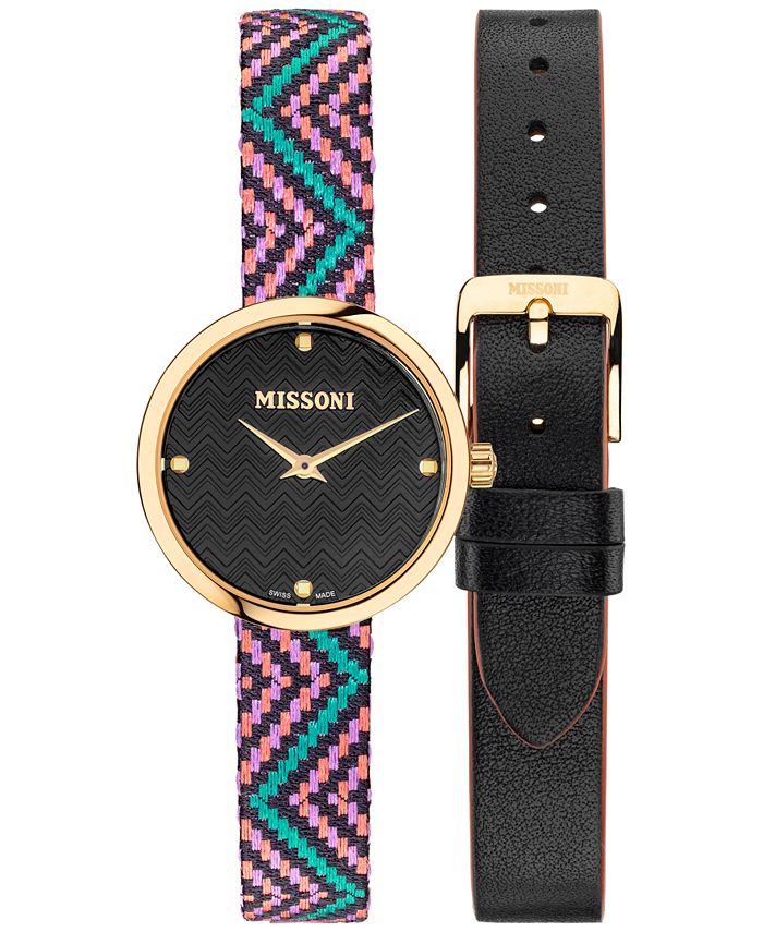 Missoni Women's Swiss M1 Interchangeable Jacquard Silk Fabric & Leather ...
