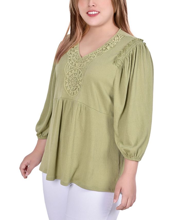 NY Collection Plus Size 3/4 Sleeve Knit Gauze Top - Macy's