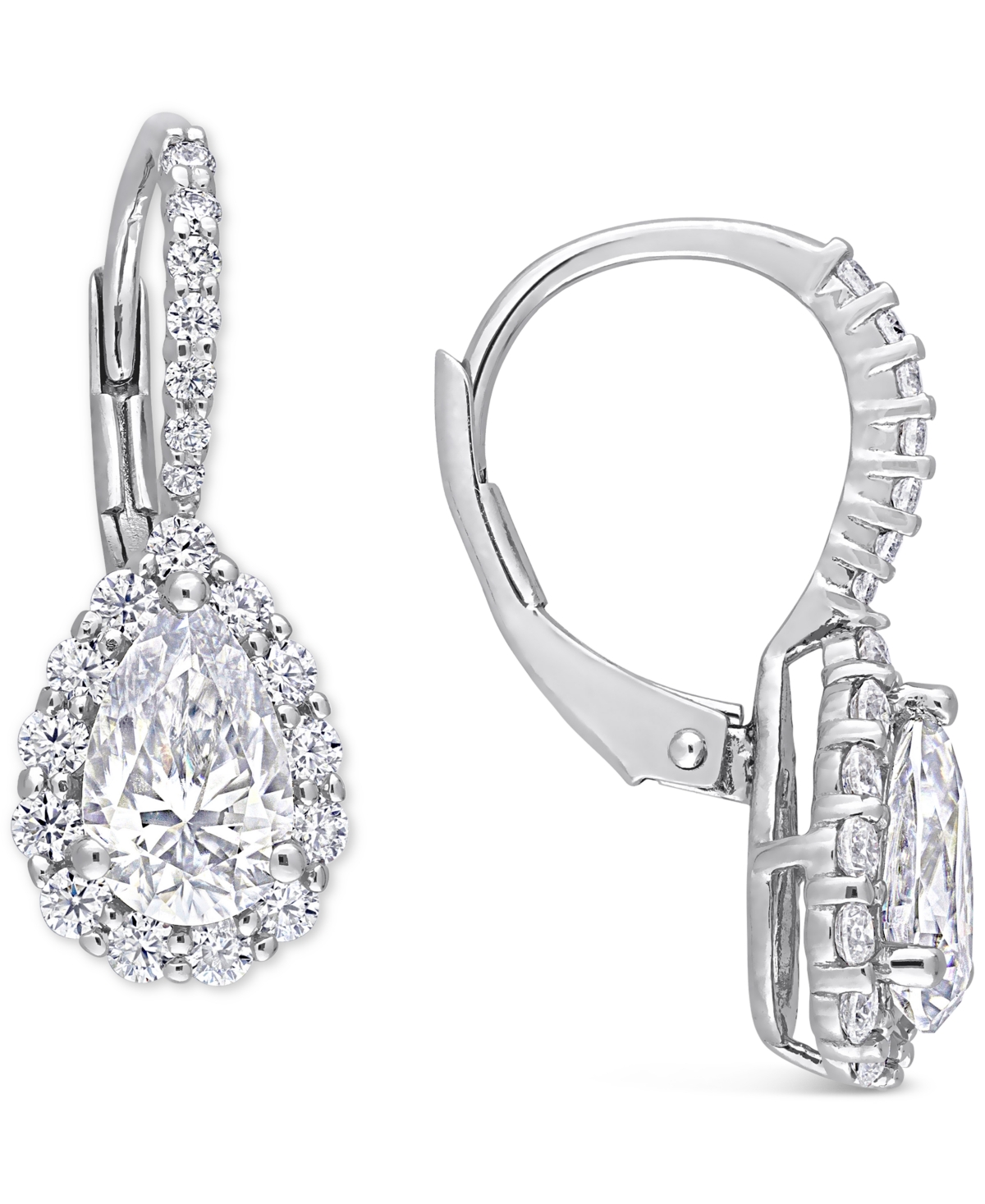 Click here for Lab-Created Moissanite Teardrop Halo Leverback Ear... prices