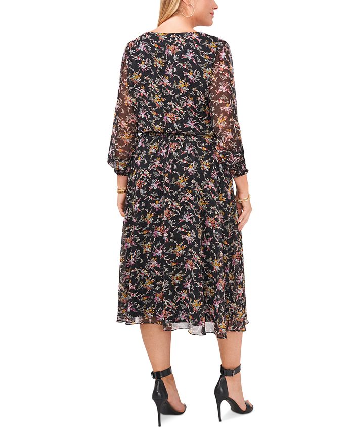 MSK Plus Size Floral-Print Smocked Midi Dress - Macy's