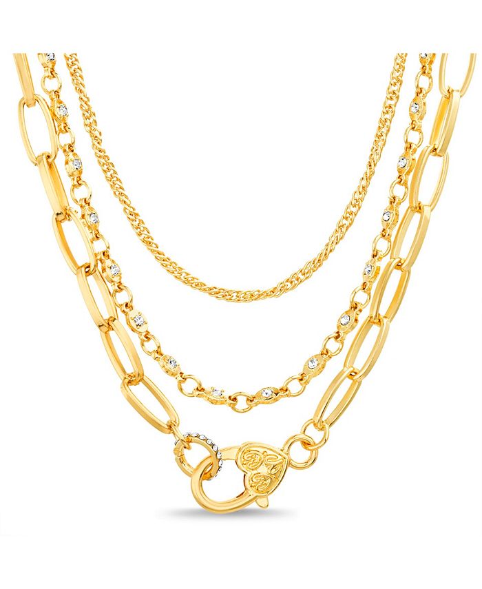 Steve Madden 3-Row Mixed Chains and Casted Stone Chain Necklace Set ...