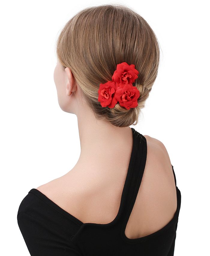 INC International Concepts 3-Pc. Gold-Tone & Red Rose Hair Pin Set ...
