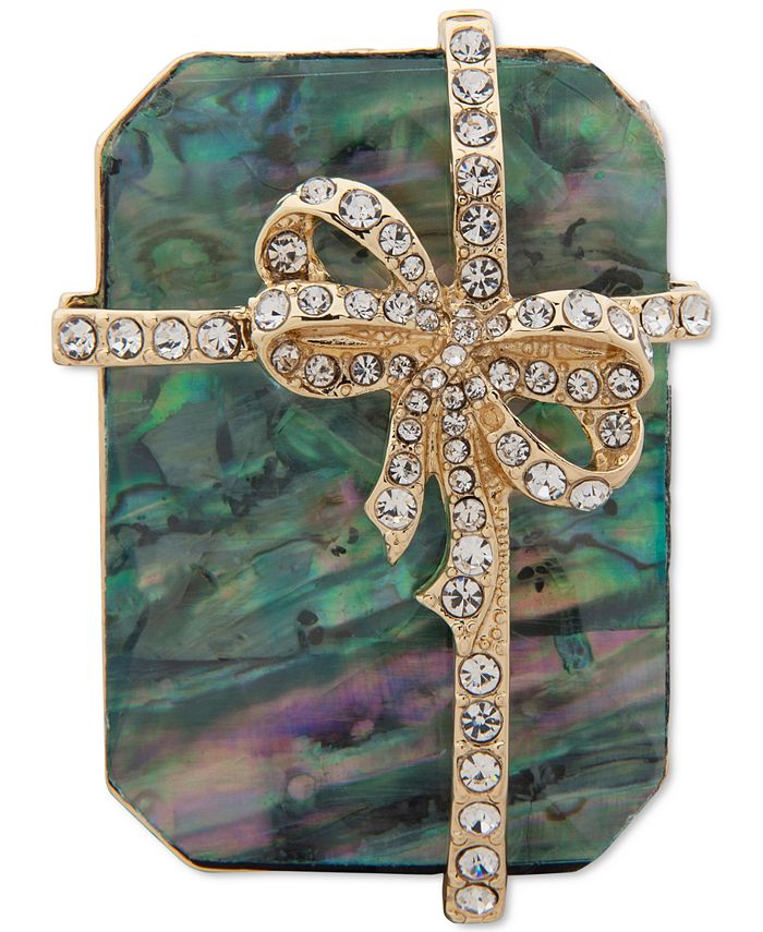 Anne Klein Gold-Tone Crystal Bow Abalone Pin - Macy's