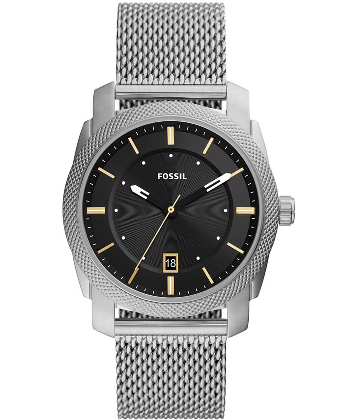 Fossil Men's Machine Silver-Tone Stainless Steel Mesh Bracelet Watch ...