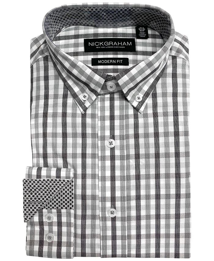 Nick Graham Men's Modern-Fit Plaid Print Dress Shirt - Macy's