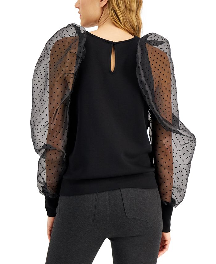 INC International Concepts Organza-Sleeve Top, Created for Macy's - Macy's